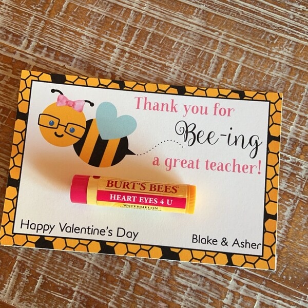 Editable Bee Valentines Day Card for Teacher Lip Balm Valentine for ...