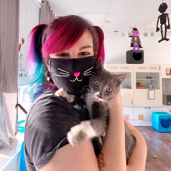 Cat Face Mask, Cat Whiskers Mask, Cute, Funny, Reusable, Two Layers ...