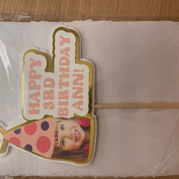 Customizable Birthday Cake Topper With Image of Person in Party Hat ...