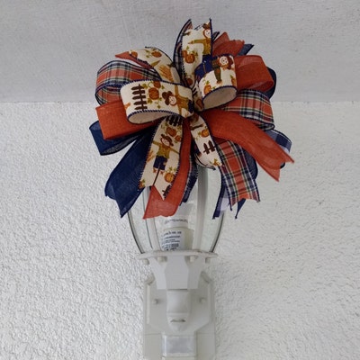 Fall Farmhouse Wreath Bow, Lantern Bow, Scarecrow and Navy Plaid - Etsy