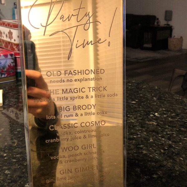 Standing Luxury Wedding Menu, Table Mirror Acrylic Engraved Menus With ...