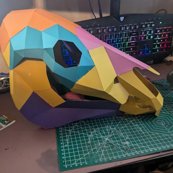 Animal Skull Mask Papercraft Set, Crow, Cat, Bull, Stag, Low Poly Paper ...
