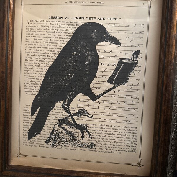 Raven Crow Reading Book Bird Dictionary Art Halloween Dark Academia ...