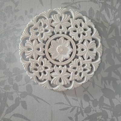 Boho Carved Distressed Vintage Shabby Chic Whitewash Wooden Cream ...