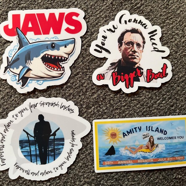 Jaws Sticker Pack, Captain Quint, Chief Brody, Amity Island Laptop ...