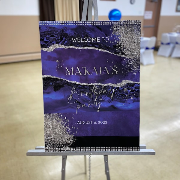 DIY Royal Blue and Silver Welcome Sign Birthday Party Decoration ...