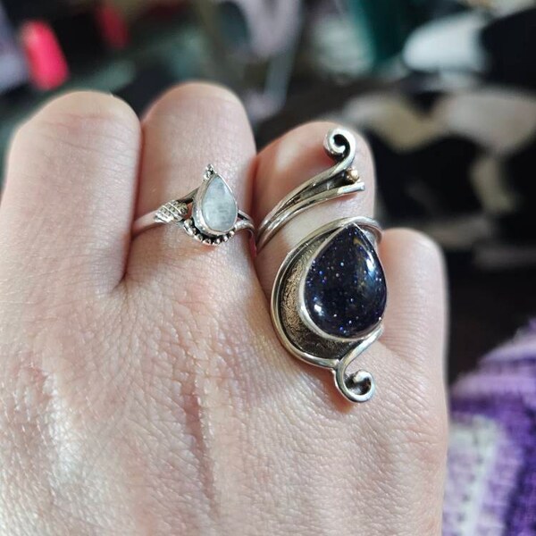 Blue Goldstone Ring Sterling Silver, Blue Sandstone Ring, Starry Night ...