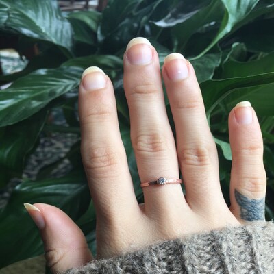 Dainty Copper CZ Diamond Ring With Hammered Copper Band Copper - Etsy
