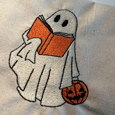 Ghost Reading Book Embroidery Design, Halloween Machine Embroidery ...