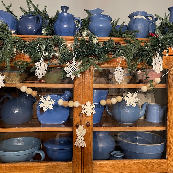 Customizable Snowflake Felt Ball Garland - Wool Felted Snow Flake ...