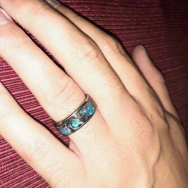 Titanium Shaving Ring. Glowstone Ring. Man Opal Ring. Unique Mens Ring ...