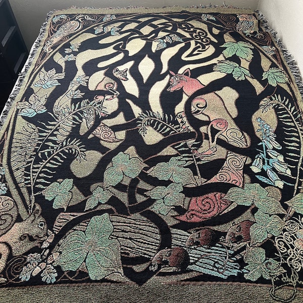 Woodland Fox and Forest Animals - Celtic - Jen Delyth - Cotton Woven ...