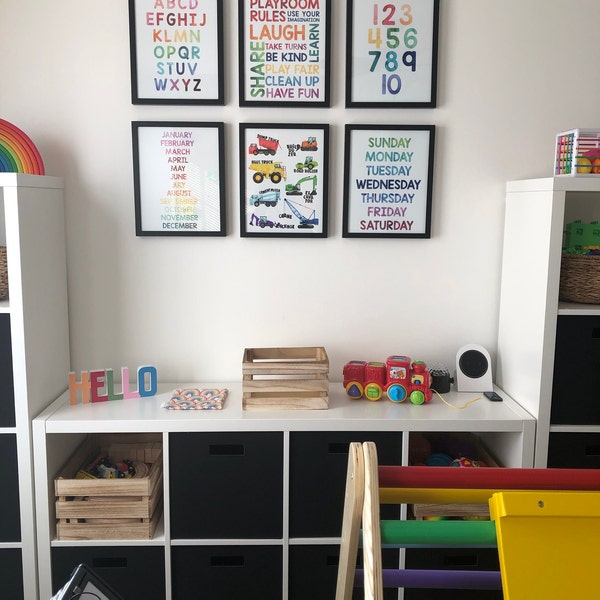 Playroom Educational Wall Art Alphabet Numbers Shapes Playroom Rules ...