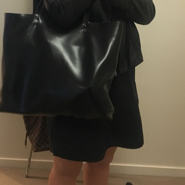 Simple Graphite Black Leather Tote Bag No. LPB-8031 - Etsy