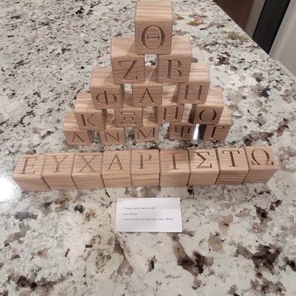 24 Greek Alphabet Letter Wood Blocks, Handmade ABC Blocks, Wood Letter ...
