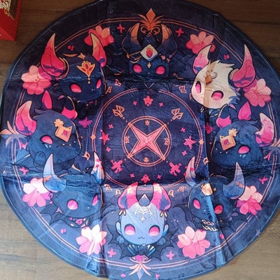 Bats Swarm Pastel Goth Mat, Pastel Goth Pentagrams Frame Round Rug ...