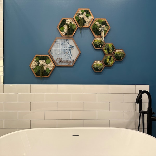 Moos Wandkunst Bienenwabe | Vier Größen, 5 x 6 Zoll, 8 x 9 Zoll, 10 x ...