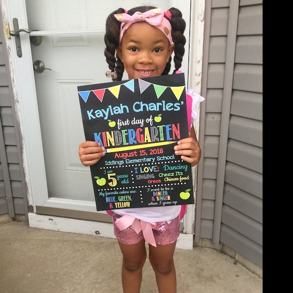 First Day of Kindergarten Chalkboard, 1st Day of Kindergarten Sign ...