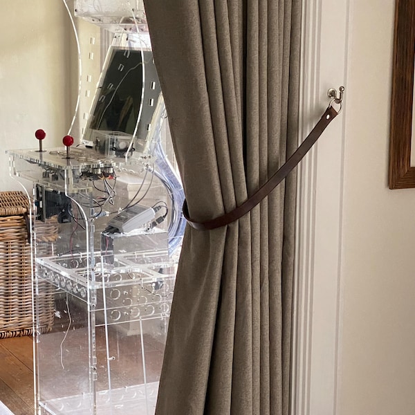 1 X 12 Inch Olive Green Leather Curtain Tie Backs , Leather Curtain ...