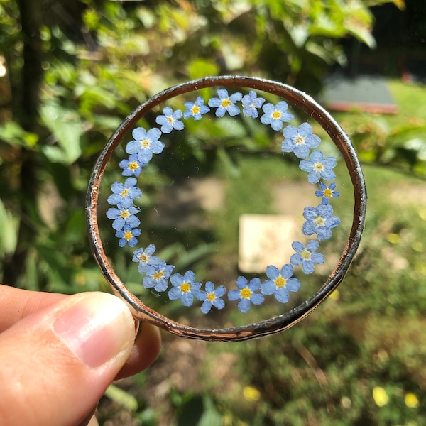 Glass Pressed Round Circle Flower Frame - Forget Me Not - Blue - Wall ...