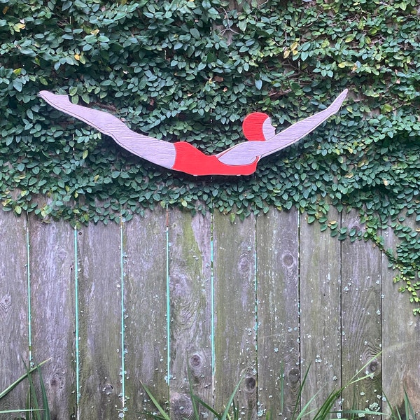 Retro Swimmer Diver Girl Swimming Pool Sign Wooden Retro Diving Girl ...