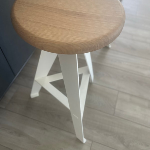 Bar Height, Windmill Stool, Metal Base, Solid Wood Seat, Swivel and ...