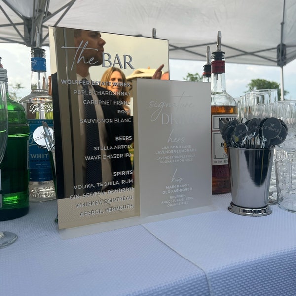 Gold Mirror Frosted Acrylic Wedding Bar Menu Wedding Bar Sign Signature ...