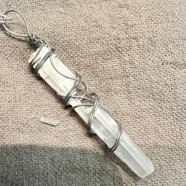Selenite Necklace, Wire Wrapped Selenite, Selenite Protection Necklace ...