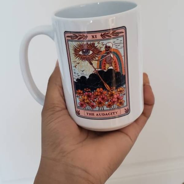 Audacity Tarot Card Mug, Occult Skeleton Tarot Card Coffee Mug, the ...