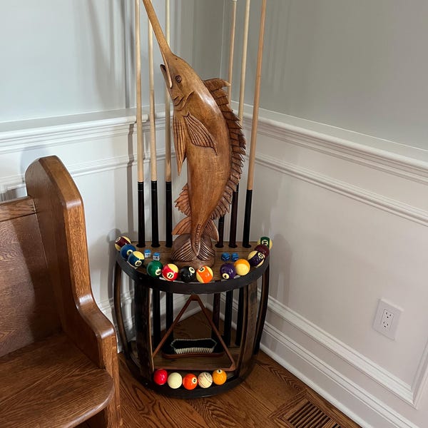 Whiskey Barrel Cue Rack - Bourbon - Billiards - Amish Handmade - Pool ...