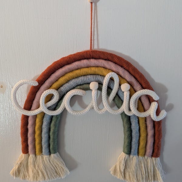 Personalized Rainbow Macrame, Name Sign for Wall, Kids Room Deco, Gift ...