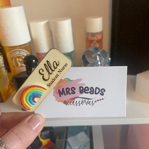 Personalized 3D Rainbow Flower Wooden Name Tag Badge With Magnetic ...