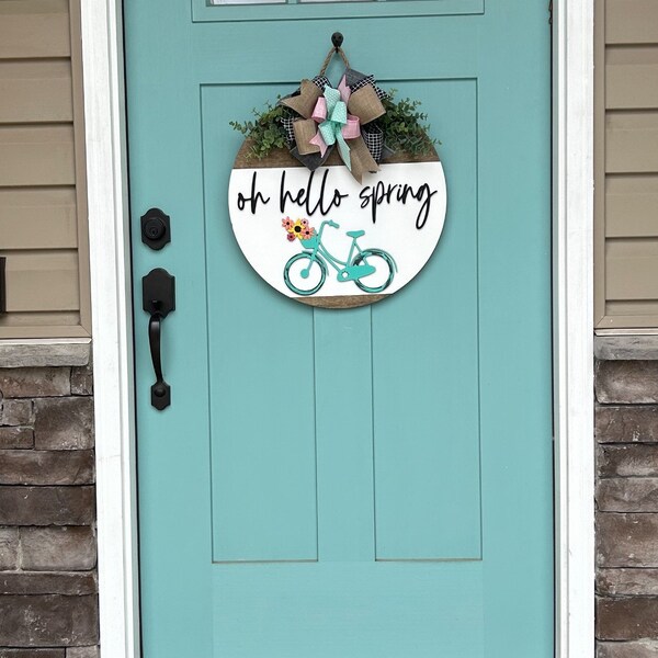 Spring Front Door Decor, Spring Door Hanger, Oh Hello Spring Sign ...