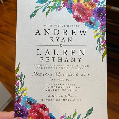 Elegant Bright Floral Summer Wedding Invitation,bright Floral Summer ...