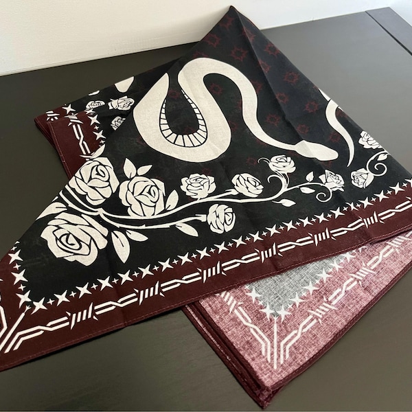 Two Tone Moss Green Gothic Floral Snake Cotton Bandana Rose Square ...