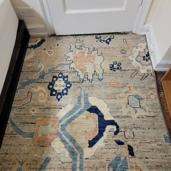 12x18 Ft Turkish Ushak Rug, Modern Beige Rug, Vintage Looking Rug, One ...