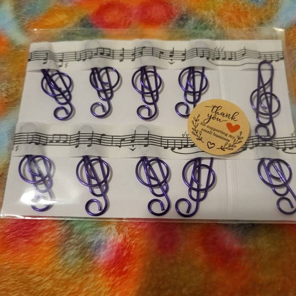 Set of 10 Quality Music Musical Treble Clef Coloured Metal Paper Clips ...