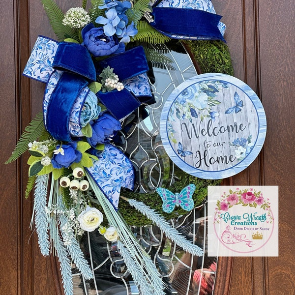 Blue Rose Welcome Wreath Sign, Signs for Wreaths, Wreath Enhancement - Etsy
