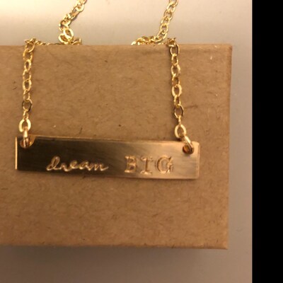 Inspirational Jewelry Long Gold Bar Necklace Graduation Gift Dream BIG ...