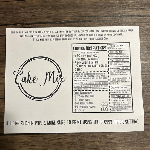 Printable Cake Mix Labels - PDF / SVG / JPG Craftologist Homemade Cake ...