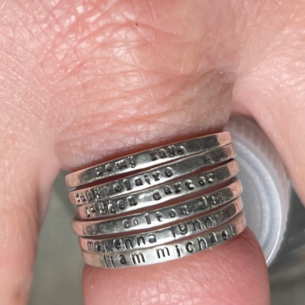Stackable Skinny Name Ring in Sterling Silver, Stacking 14K Name Ring, Custom Stackable Name ...