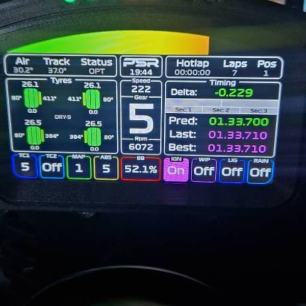 Sim Racing Dashboard Touchscreen Display Leds RPM Simhub, PSR GT 5.0 ...