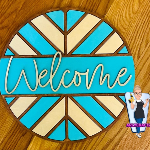 Chevron Geometric Welcome Sign, Digital Download, Round Door Hanger Svg ...