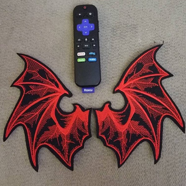 Red Demon Devil Wings Patch Mirror Wings Back Patch Iron on Embroidery Patch Mtcoffinz - Pair ...