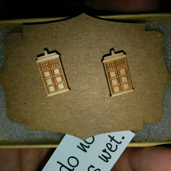 Doctor Who TARDIS Earrings - Laser Engraved Wood Earrings ...