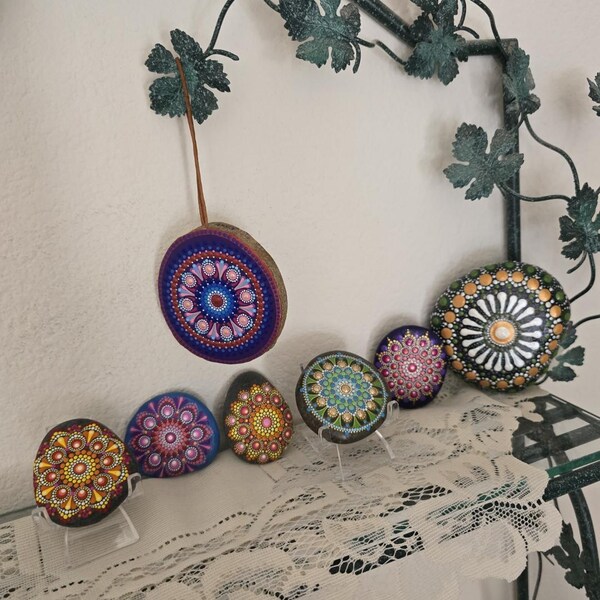 Mandala Stone Hand Painted Original Dot Art Blue Colors Mandala Rock ...