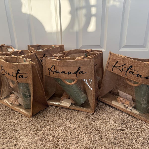 Custom Burlap and PVC Bag, Personalized Bridesmaid Gift Bag ...