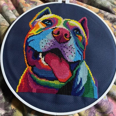 Rainbow Pit Bull Cross Stitch Pattern Colourful Pitbull Terrier ...
