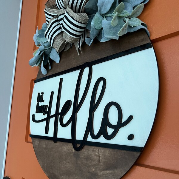 Hi Hey Hello Front Door Hanger Wreath, Wooden Housewarming Gift for New ...