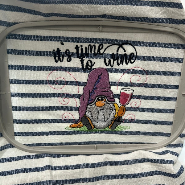 Time to Wine Gnome Embroidery Design, Wine Embroidery Design, Teatowel ...